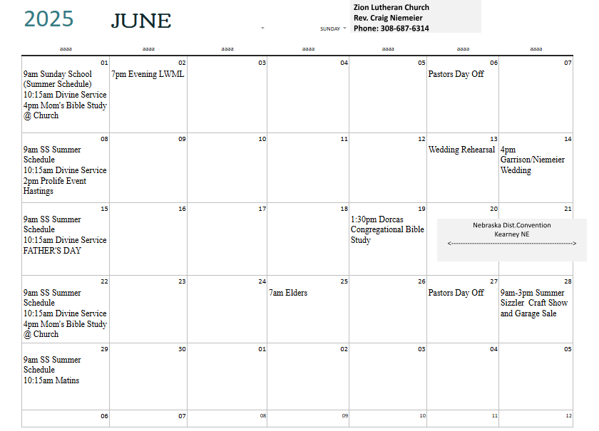 Church Calendar – Welcome to Zion Lutheran Worms!